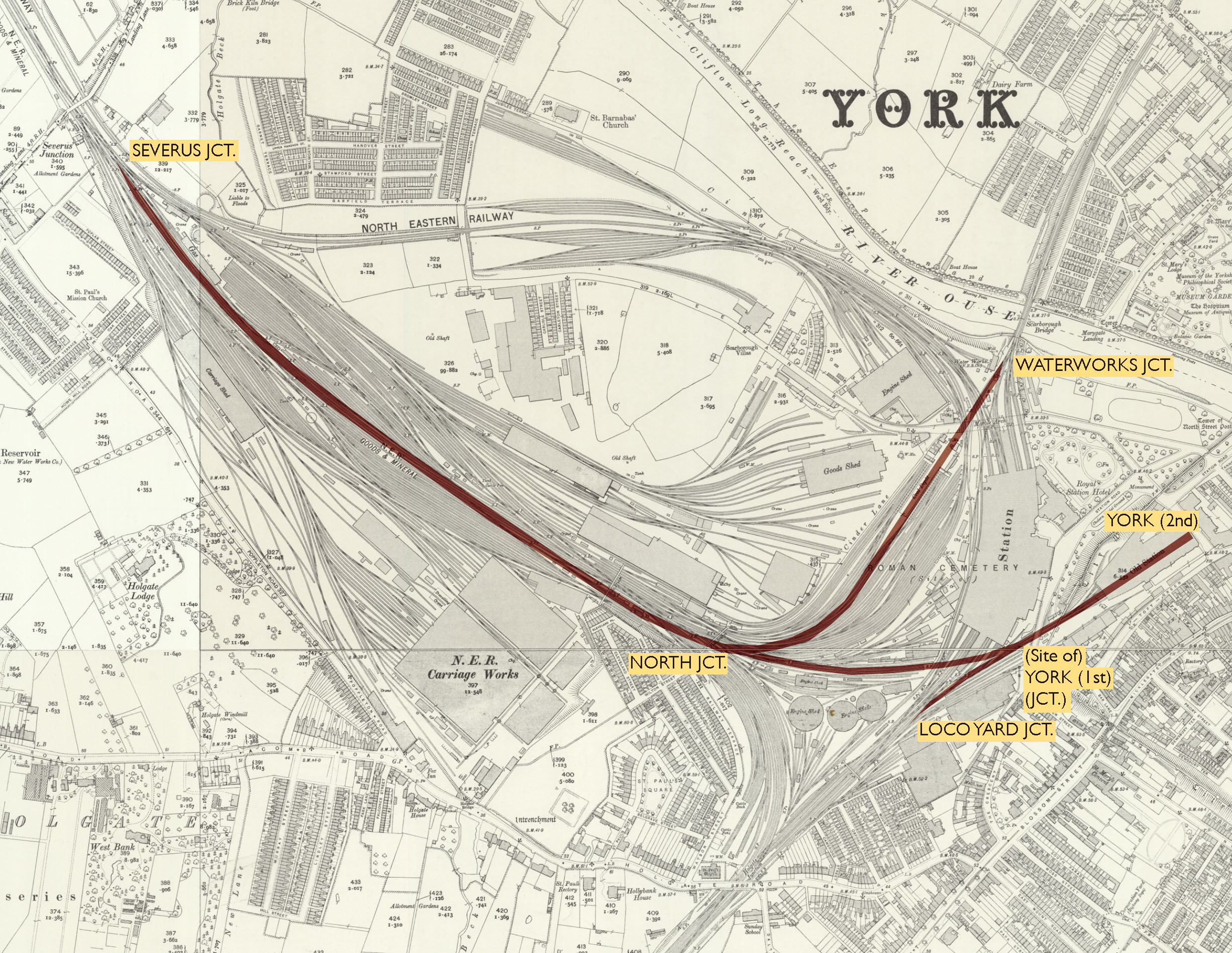 Loco Yard Jct. - York (2nd); Landing Lane Bridge** (Severus) Jct ...